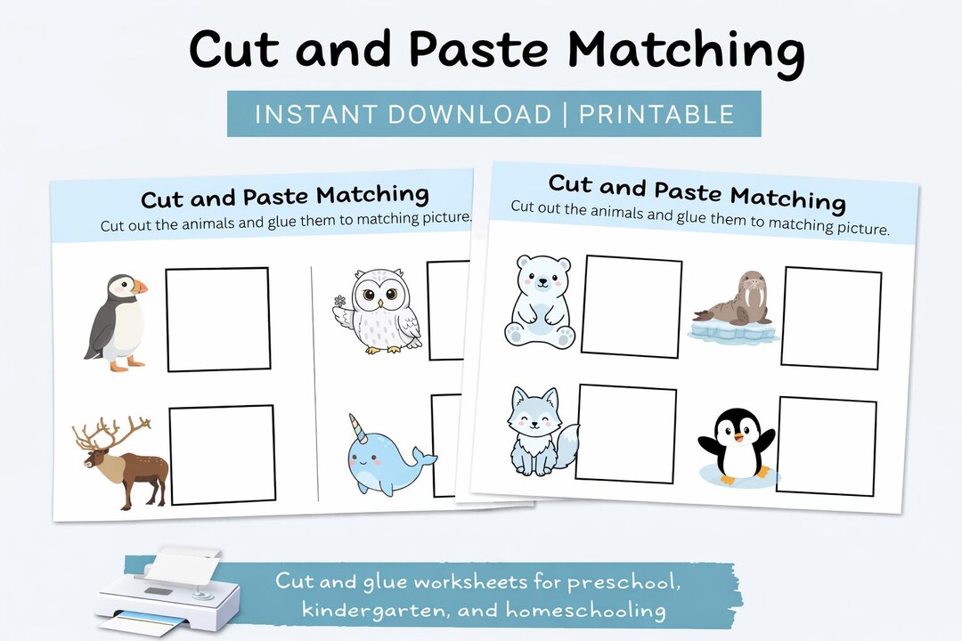 Arctic Animals Cut and Paste Matching Activity | Preschool Fine Motor ...