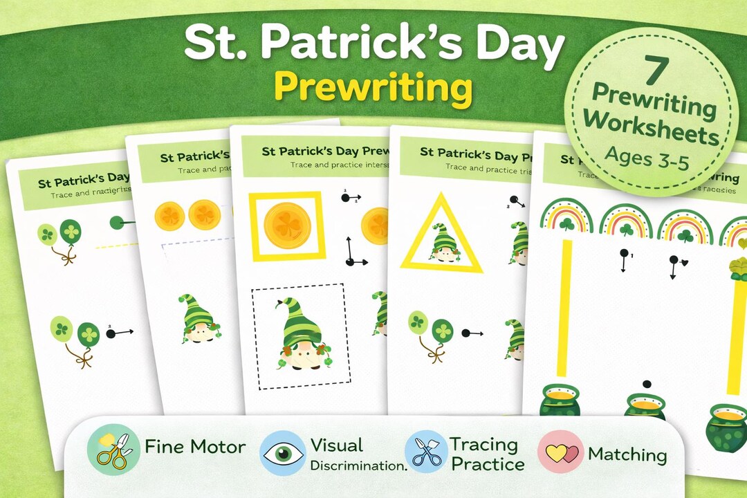 St. Patrick's Day Prewriting Worksheets | Preschool Fine Motor (PDF ...