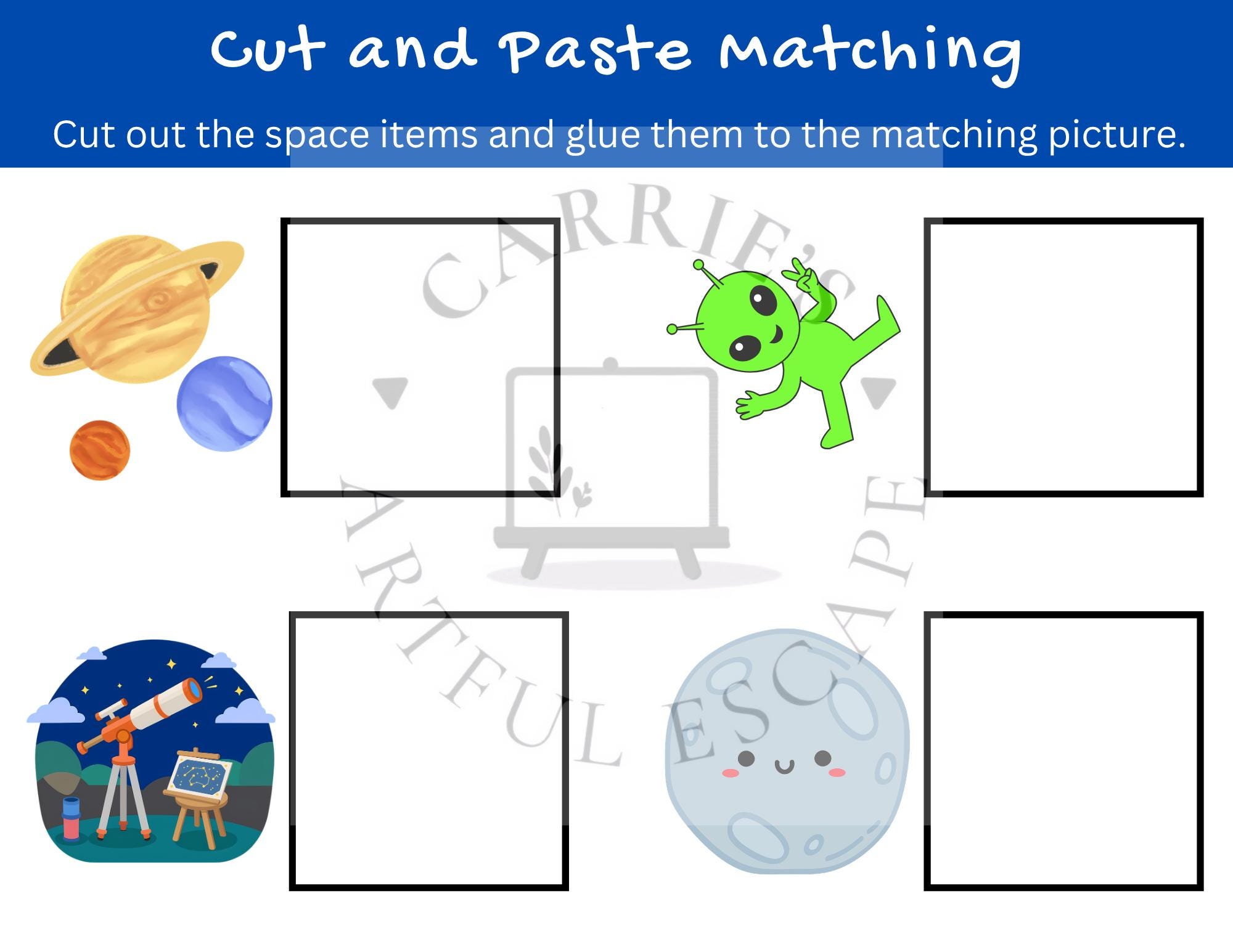 Space Cut and Paste Matching Activity | Preschool Fine Motor Worksheets ...