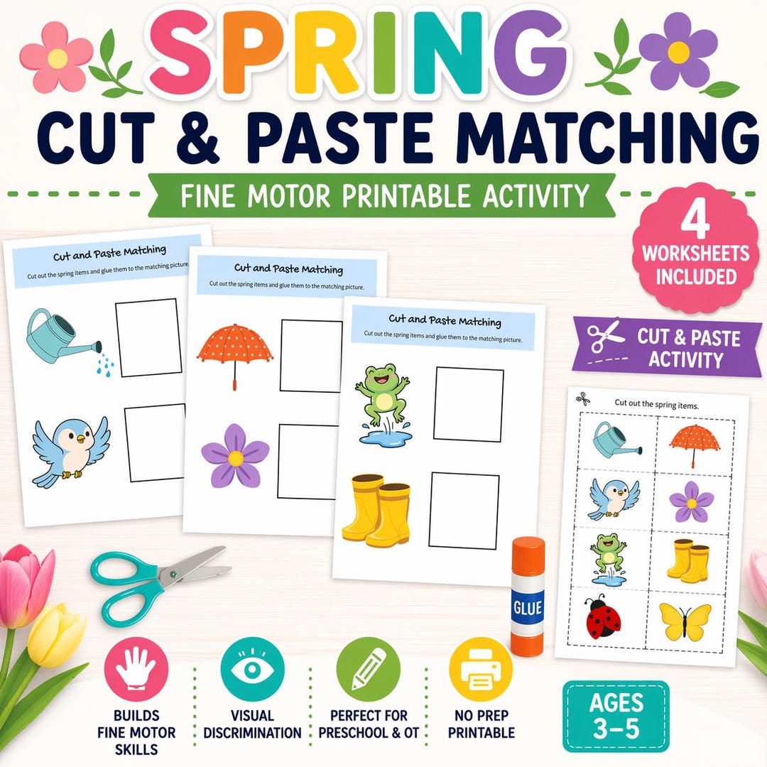 Spring Cut and Paste Matching Activity | Preschool Fine Motor ...