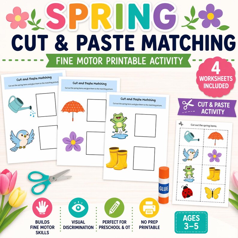 Spring Cut and Paste Matching Activity | Preschool Fine Motor ...