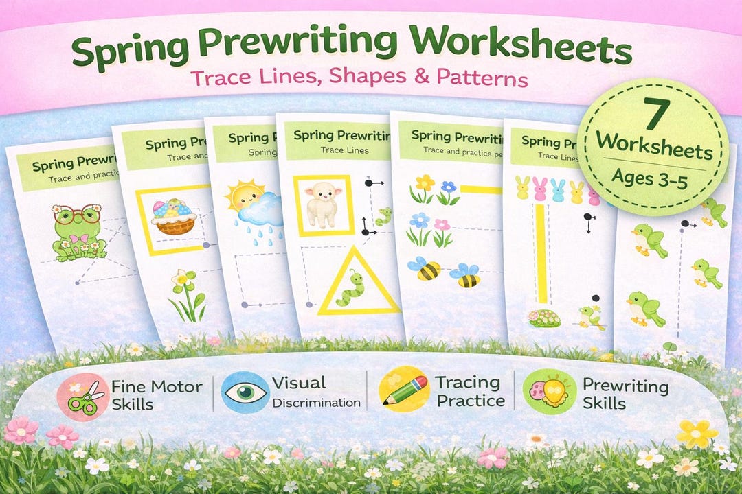 Spring Prewriting Worksheets | Preschool Fine Motor (PDF Download) - Etsy