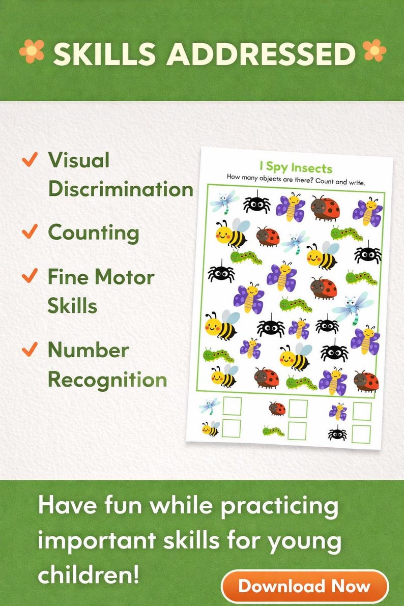 Insects I Spy Printable | Counting Worksheet | Preschool Math Activity ...