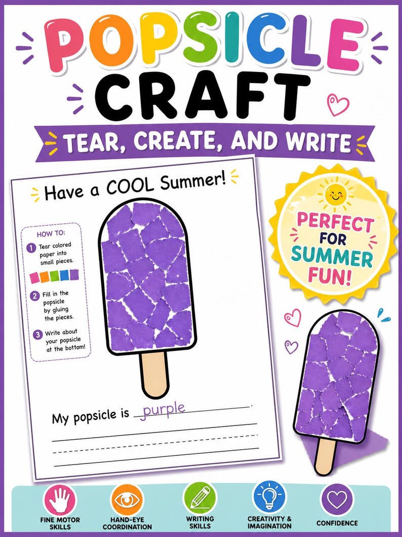Popsicle Craft Printable | Summer Tear Paper Activity (digital Download ...