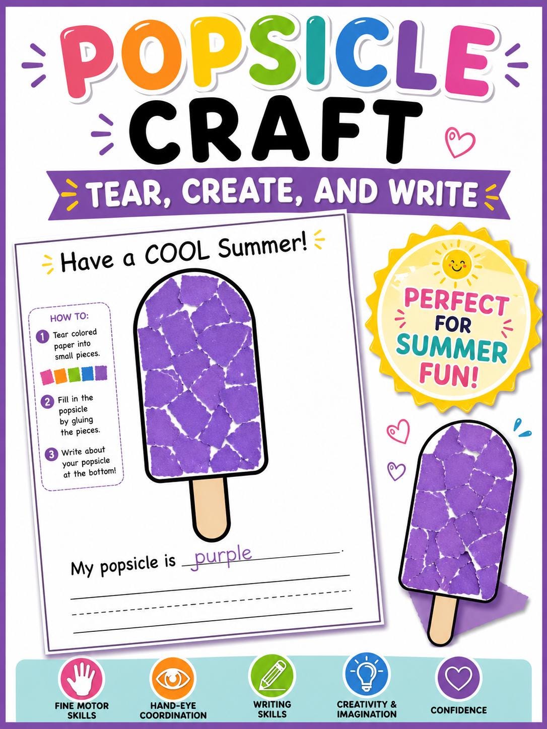 Popsicle Craft Printable | Summer Tear Paper Activity (digital Download ...