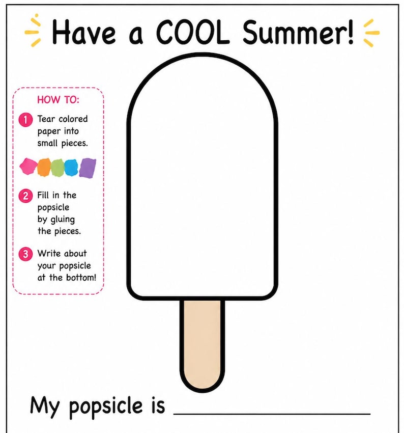 Popsicle Craft Printable | Summer Tear Paper Activity (digital Download ...
