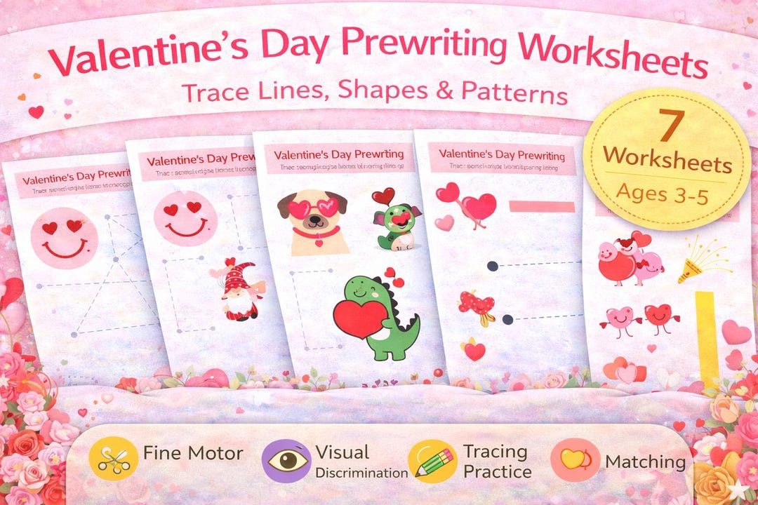 Valentine's Day Prewriting Worksheets | Preschool Fine Motor (PDF ...