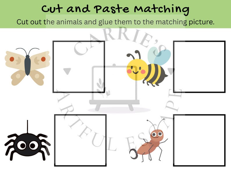 Insects Cut and Paste Matching Activity | Preschool Fine Motor ...