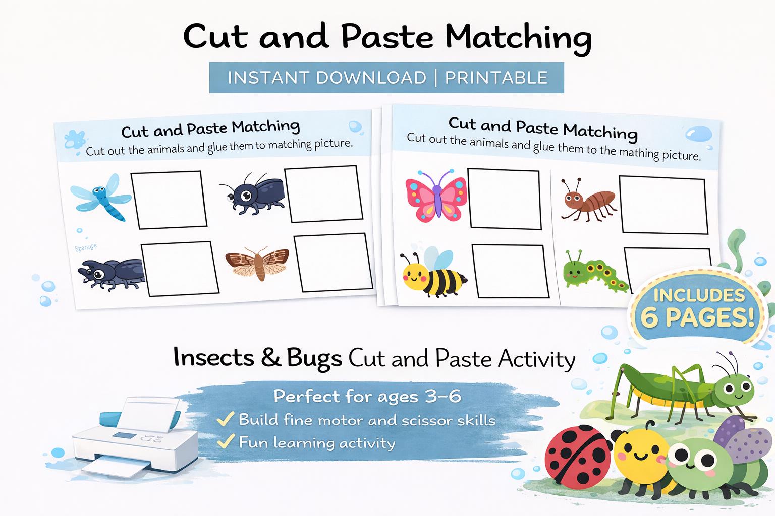 Insects Cut and Paste Matching Activity | Preschool Fine Motor ...