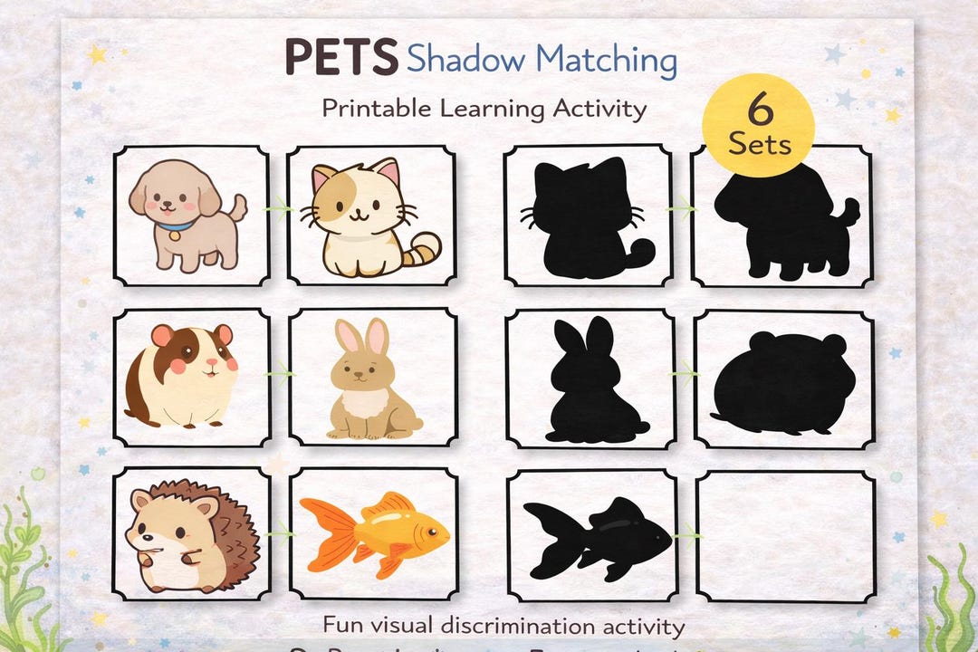 Pets Animal Shadow Matching Cards, Montessori, Fine Motor, Visual ...
