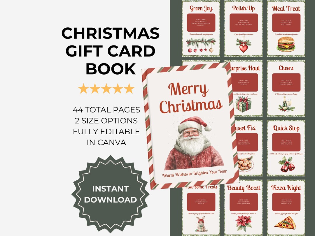 Christmas Gift Card Book Printable, Editable Canva Template, 4x6 & 5x7 ...