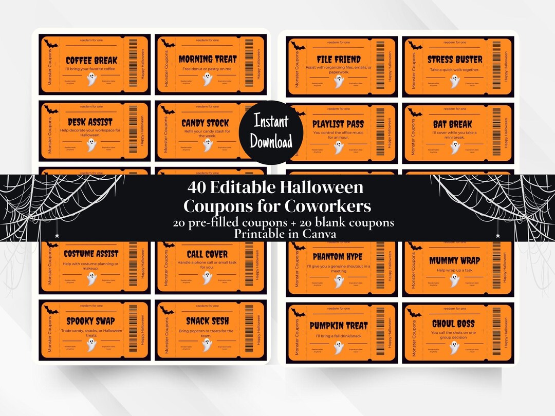 Editable Halloween Coupon Book: Coworker and Friend Gift, Instant ...