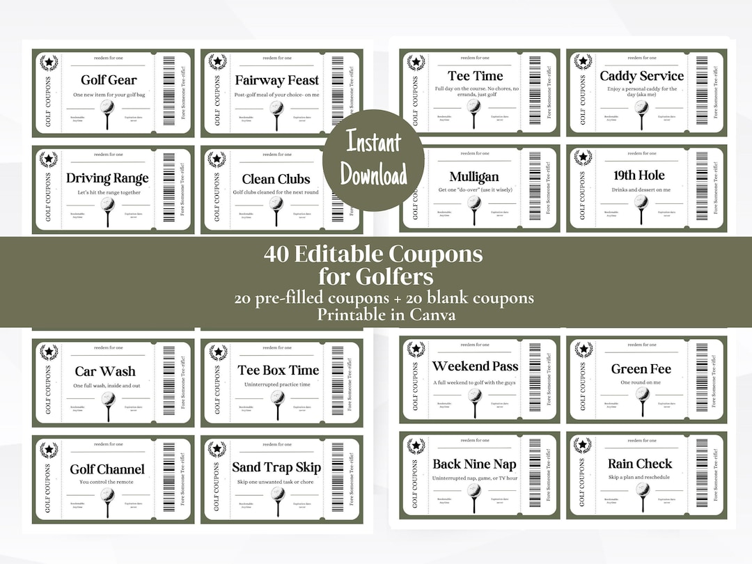 Golf Coupon Book: Editable Golfer Gift (canva Template) - Etsy