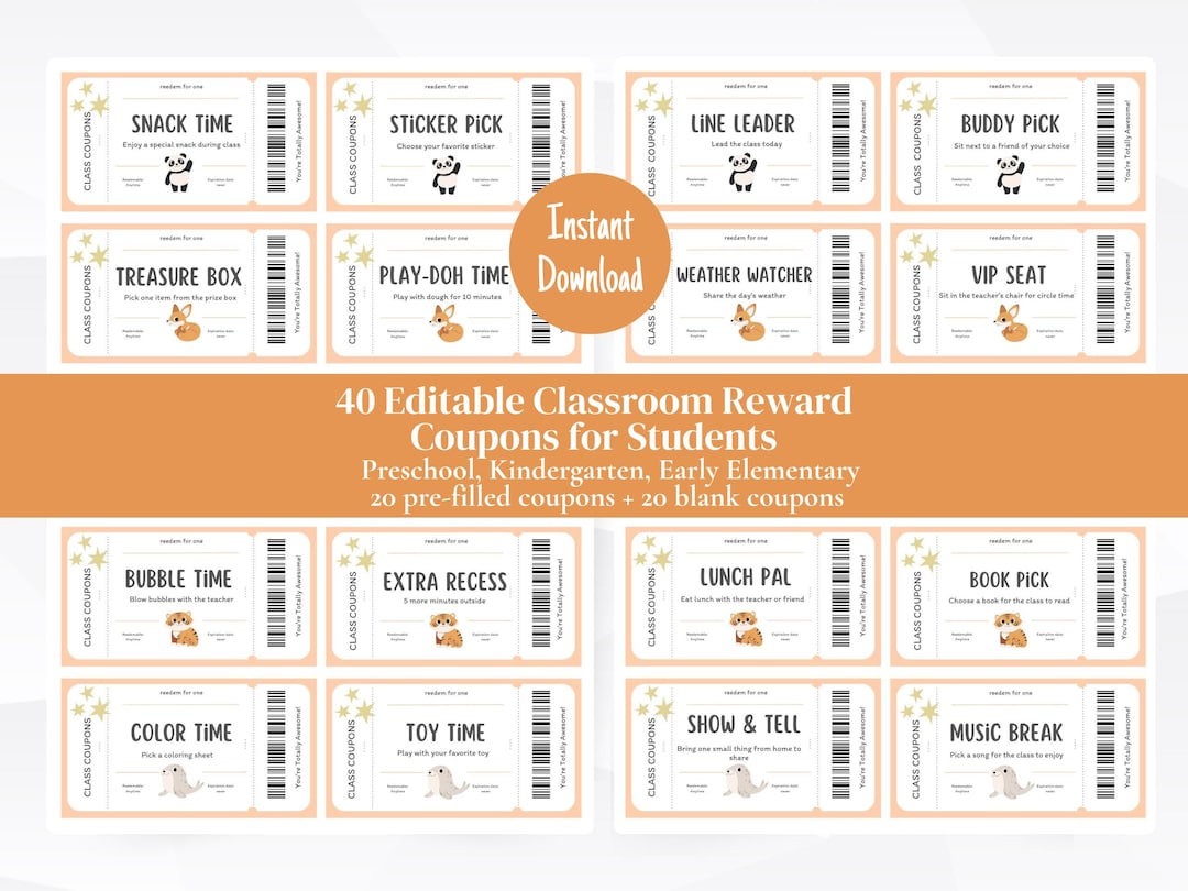 Editable Classroom Reward Coupons: Printable Behavior Incentives ...