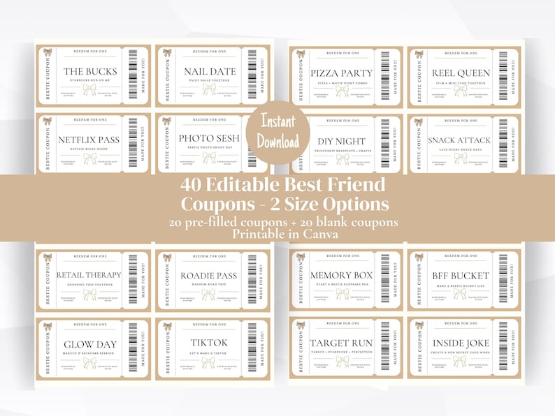 Editable Coupon Book for Best Friend, Printable Bestie Coupon Book ...