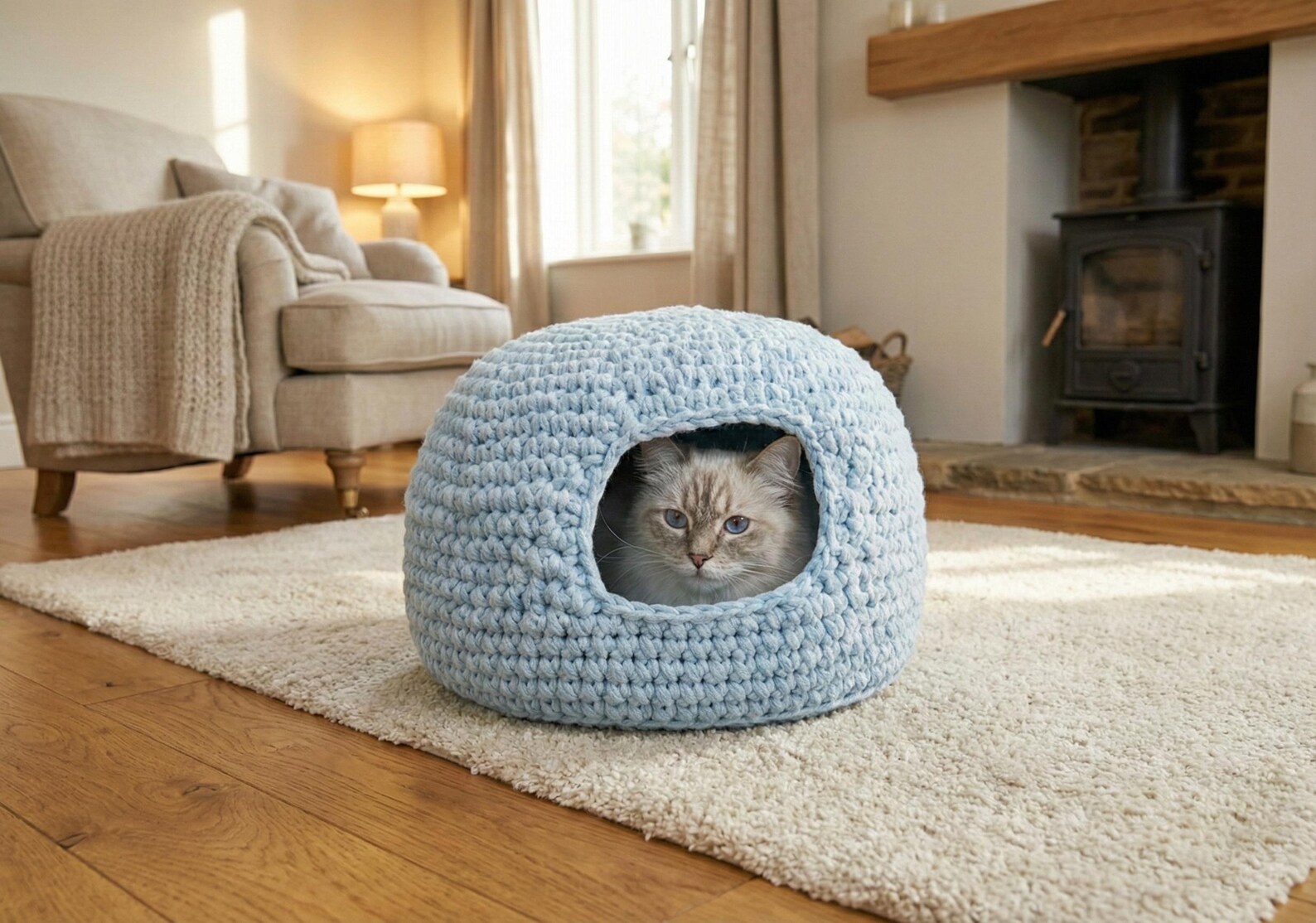 Crochet Cat Cave Pattern : Chunky Yarn Pet Modern Caty House Striped ...