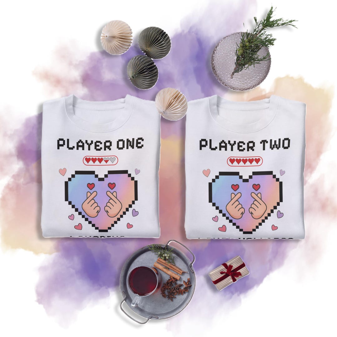 Player One Player Two Couple Shirts, Gamer Valentine's Day Gift Set ...