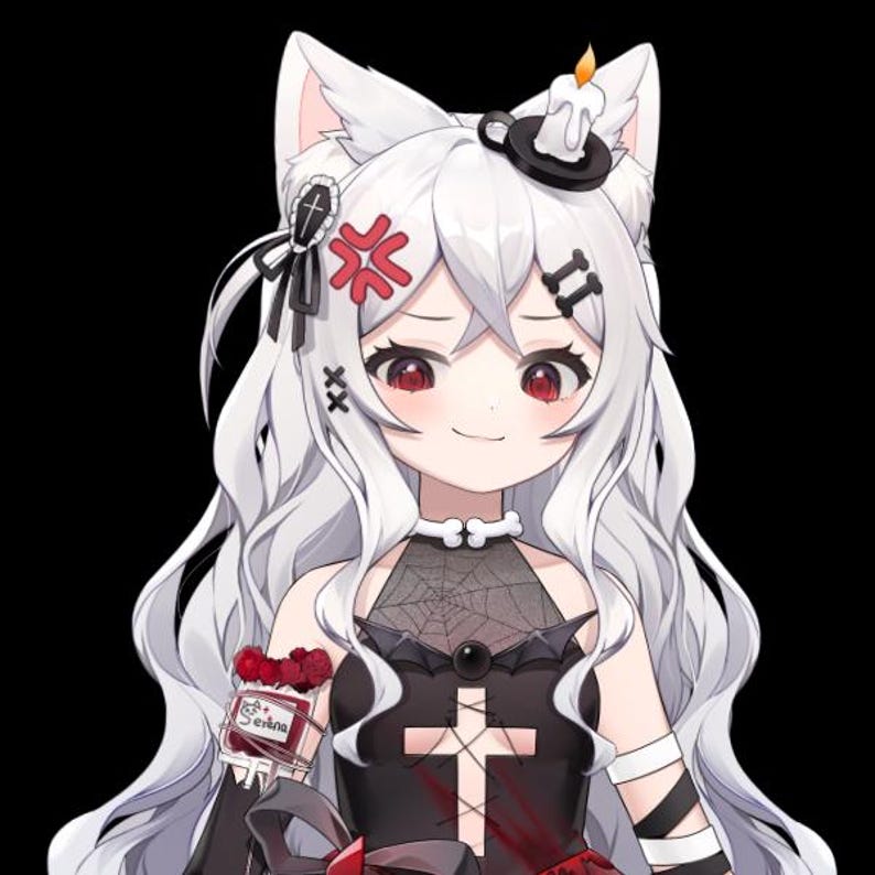 Necro Cat Girl Premade Vtuber Model | Fully Rigged Live2d, Ready to Use ...