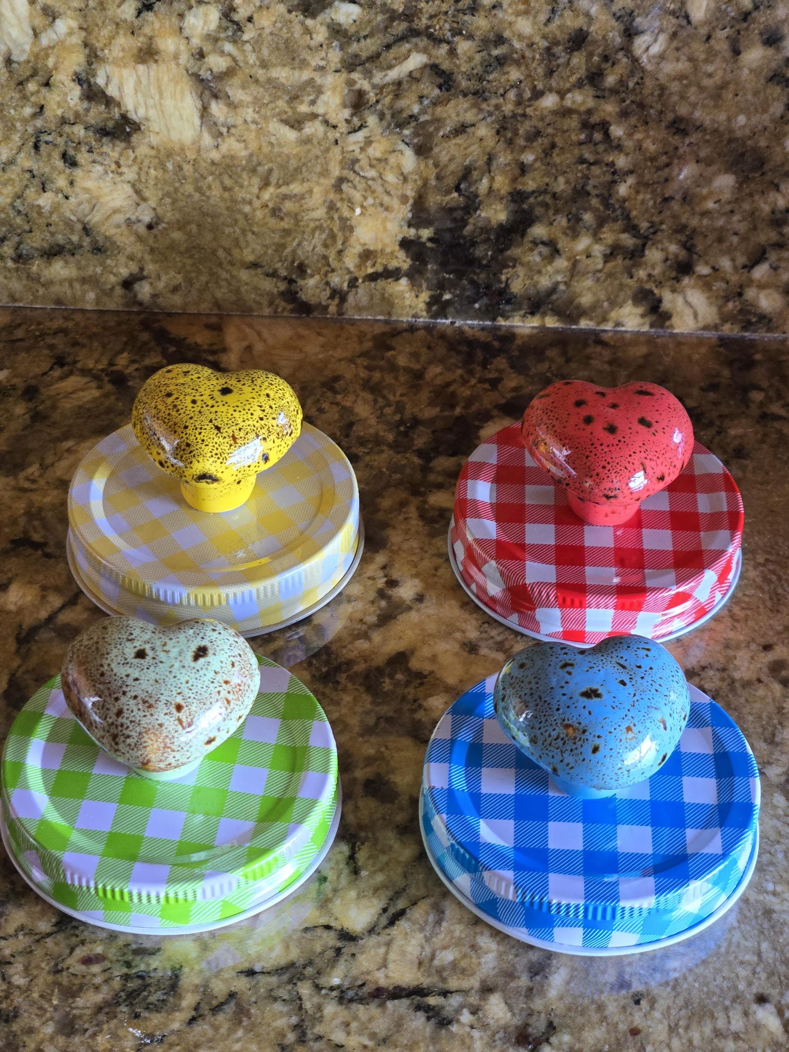 Multi-colored Checker Mason Jar Lids With Decorative Ceramic Hearts - Etsy