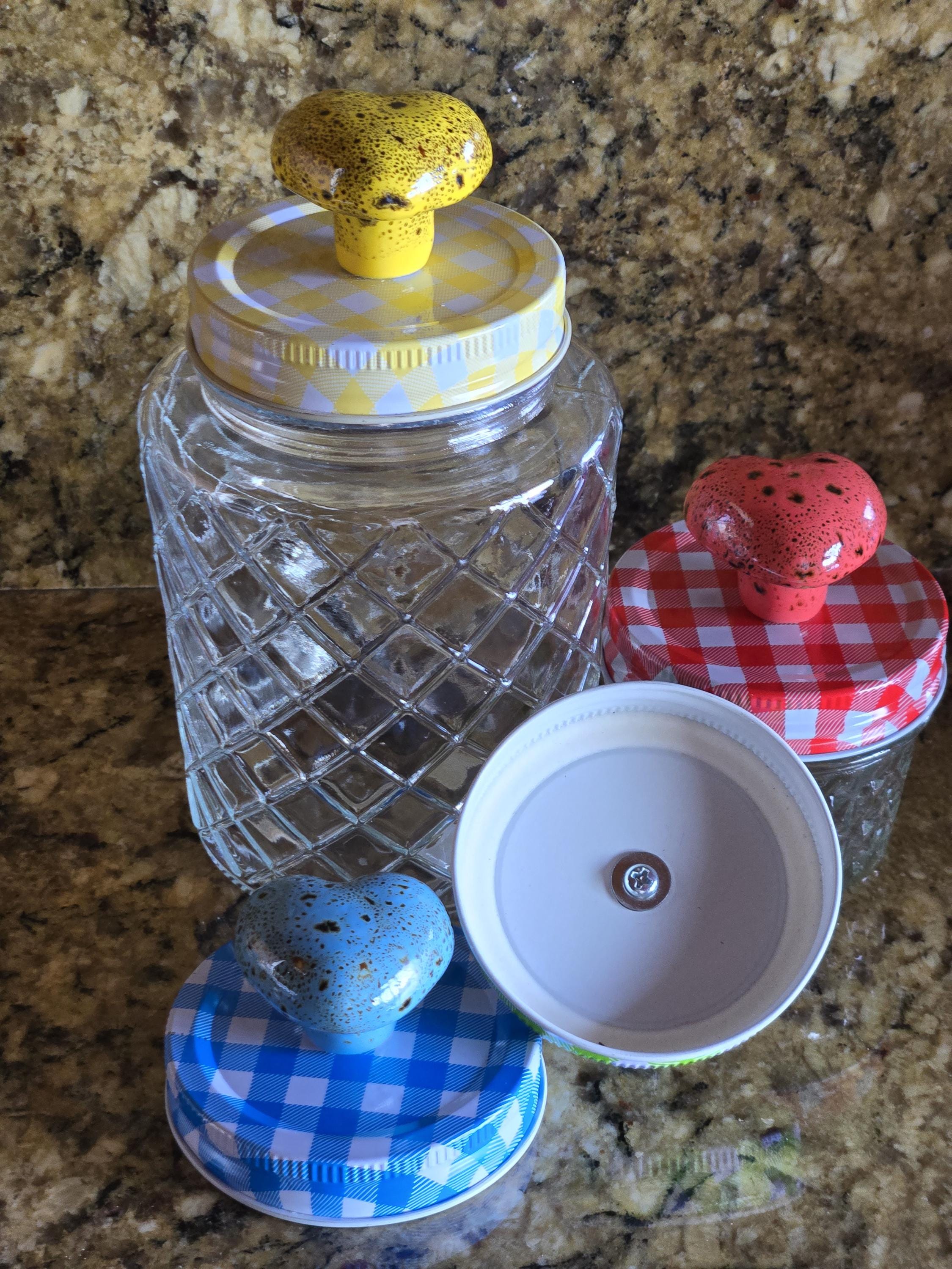Multi-colored Checker Mason Jar Lids With Decorative Ceramic Hearts - Etsy