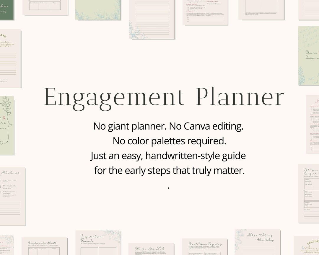 Handwritten Engagement Planner | Warm Fillable PDF | Simple Wedding ...