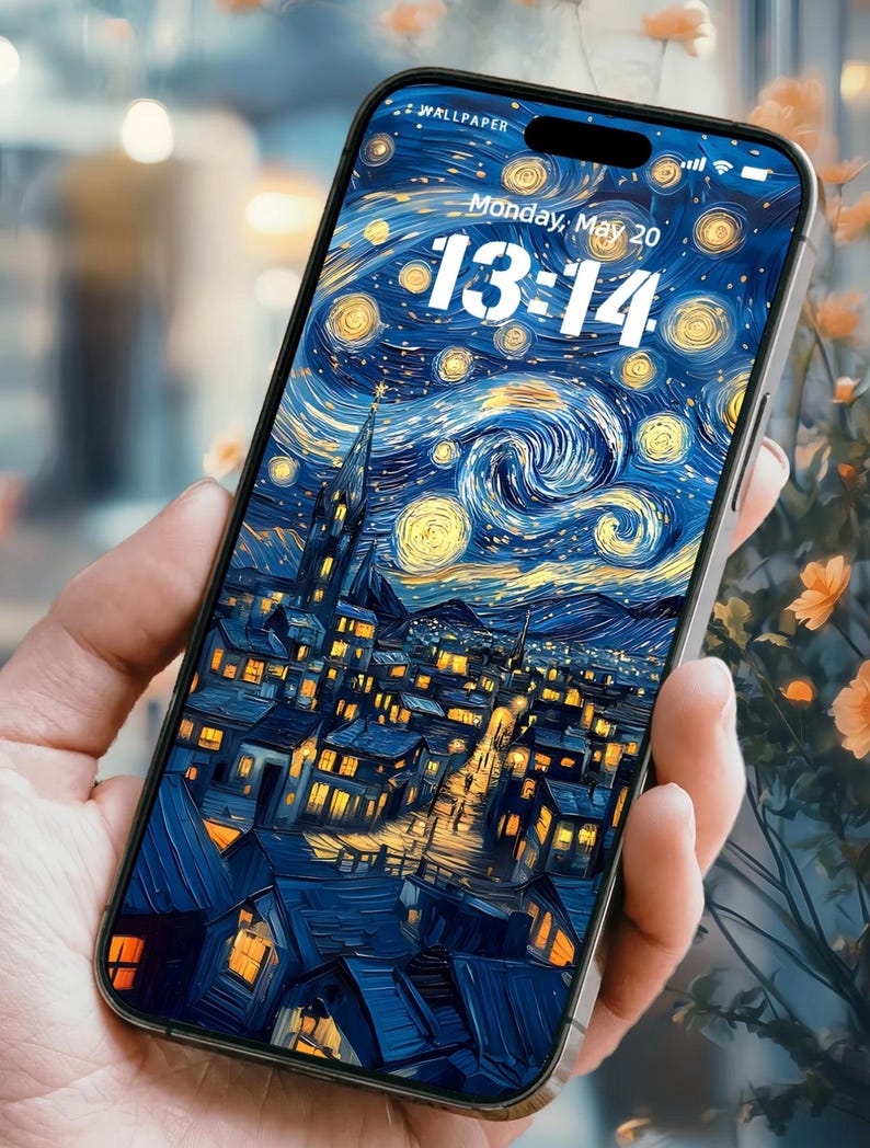 Starry Night Cityscape Wallpaper | Artistic Night Sky Digital ...