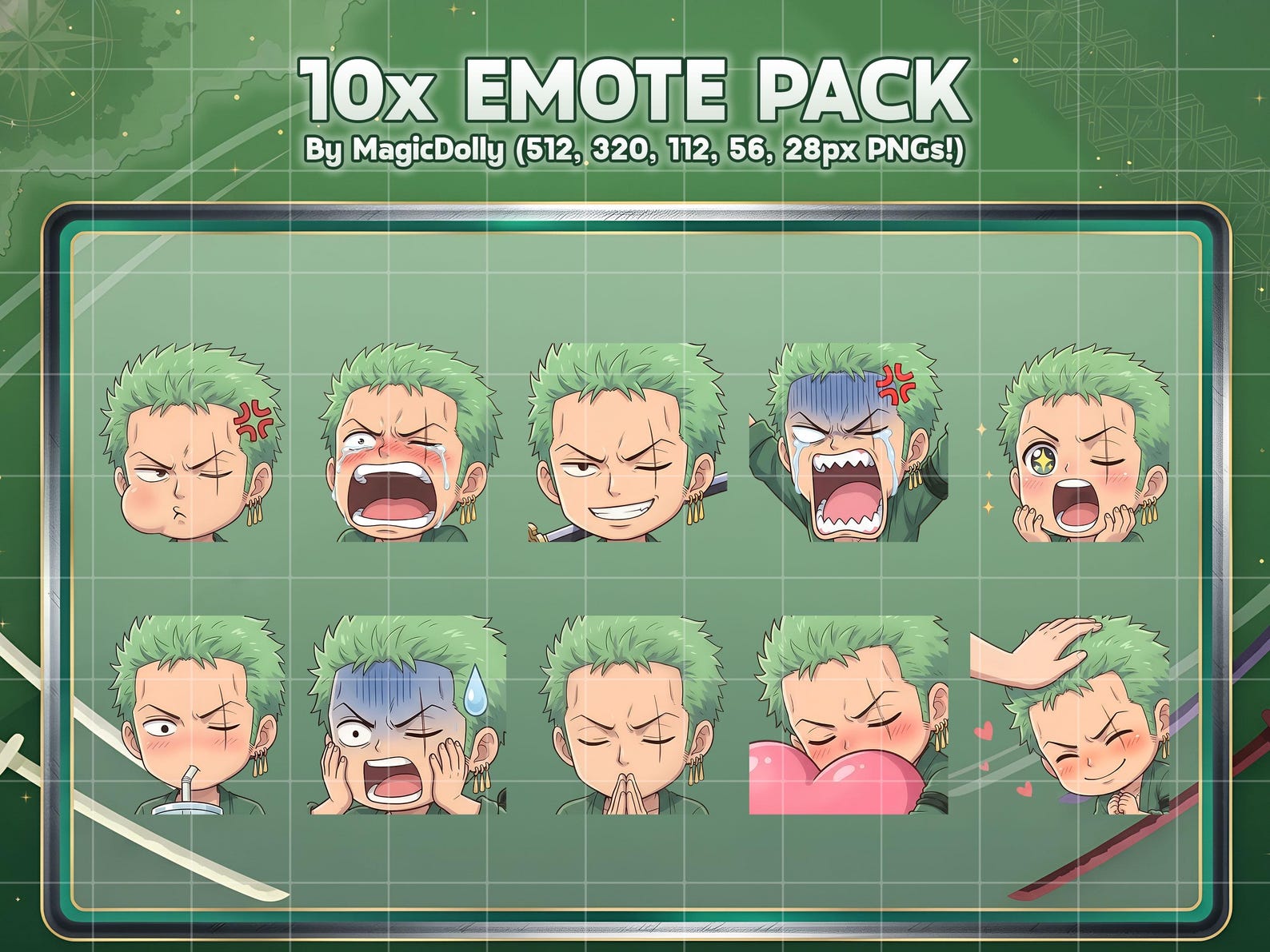 Roronoa Zoro Emotes, One Piece Chibi Stickers for Twitch/discord ...