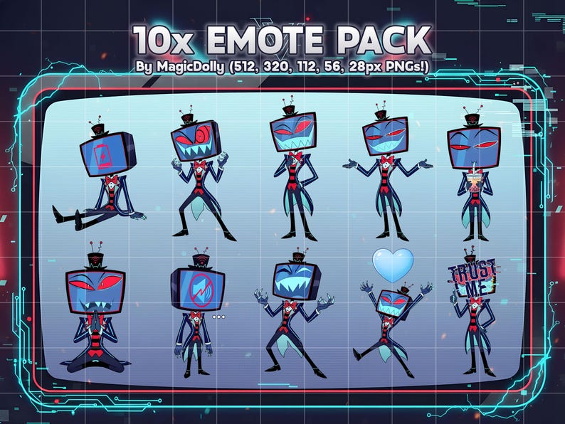 Emotes Vox, stickers chibi del anime Hazbin Hotel para Discord, Twitch ...