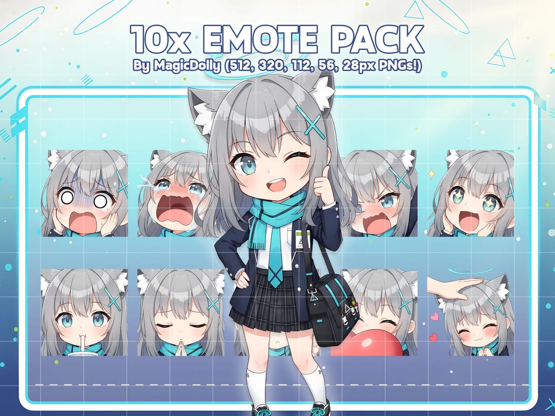Shiroko Sunaookami Chibi Emotes, Blue Archive Anime Pack (digital ...