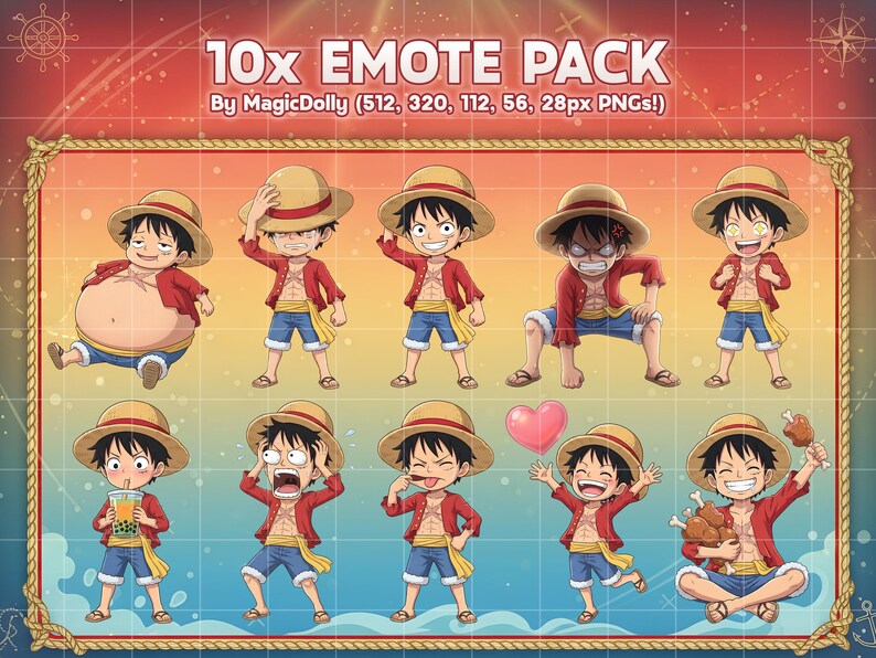 Monkey D. Luffy Emotes, One Piece Anime Chibi Stickers Emoji for ...