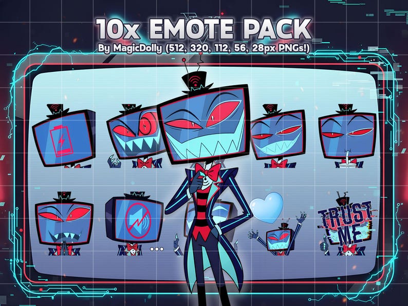 Emotes Vox, stickers chibi del anime Hazbin Hotel para Discord, Twitch ...
