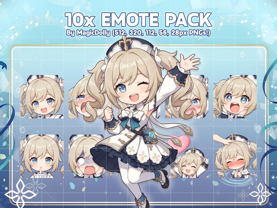Barbara Emotes, Genshin Impact Anime Chibi Stickers Emoji for Discord ...