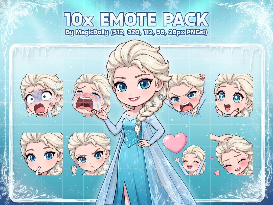 Elsa Emotes, Frozen Anime Chibi Stickers Emoji for Discord/twitch ...