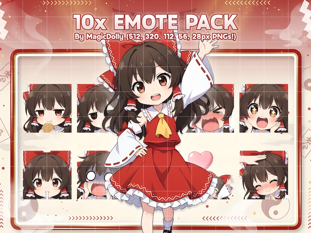Reimu Hakurei Emotes, Touhou Project Chibi Stickers for Discord/twitch ...