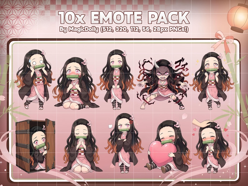 Nezuko Kamado Chibi Emotes, Demon Slayer Anime Stickers (digital ...