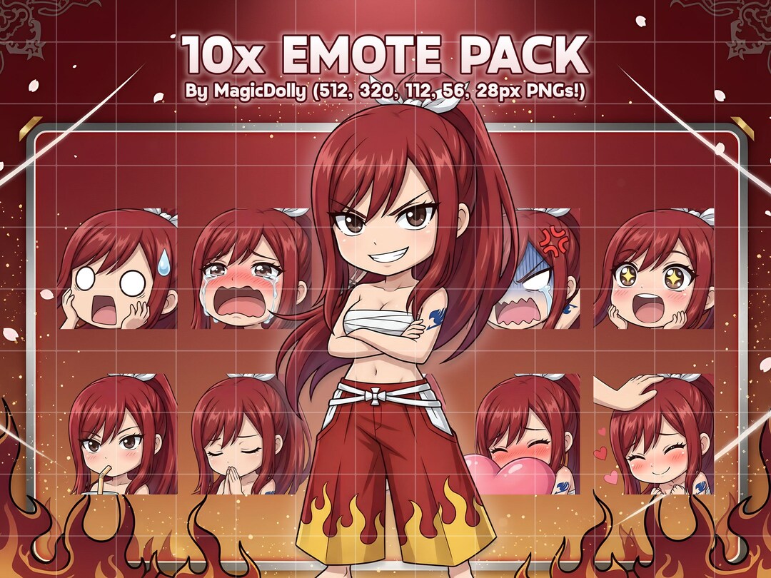 Erza Scarlet Chibi Emotes, Fairy Tail Stickers (digital Download) - Etsy