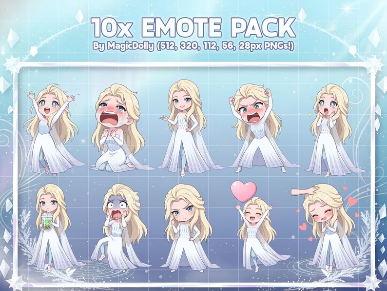 Elsa Emotes, Frozen 2 Anime Chibi Stickers Emoji for Discord/twitch ...