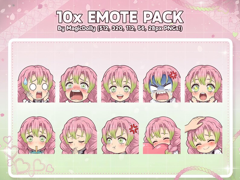 Mitsuri Kanroji Emotes, Demon Slayer Chibi Emoji Stickers (digital ...