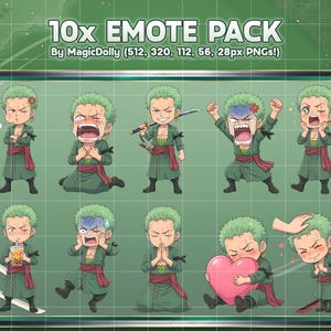 Roronoa Zoro Emotes, One Piece Chibi Stickers for Twitch/discord ...