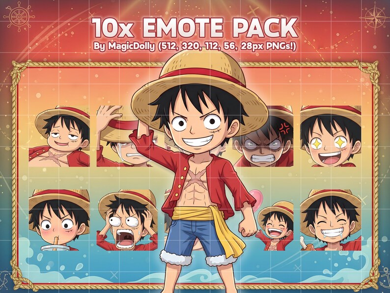 Monkey D. Luffy Emotes, One Piece Anime Chibi Stickers Emoji for ...