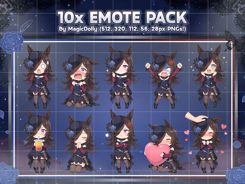 Rice Shower Emotes, Umamusume Anime Chibi Stickers Emoji for Discord ...