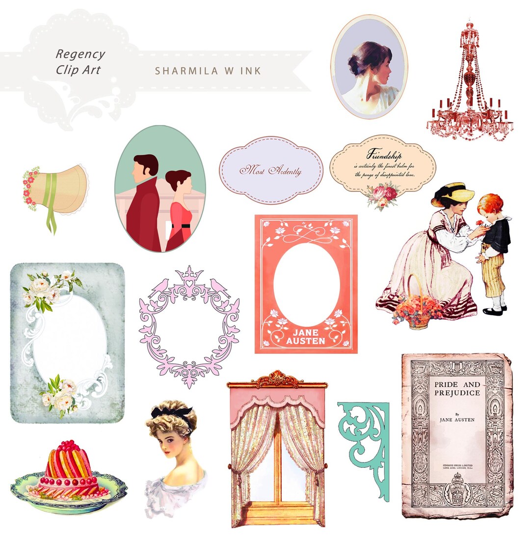 Regency Jane Austen Clip Art Ser of 15: Vintage Scrapbooking, Labe ...