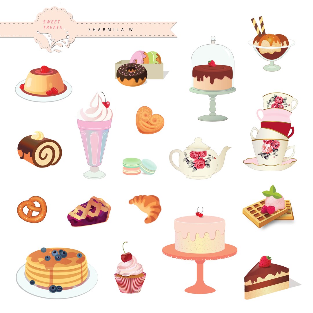 Sweet Treats Clip Art Set of 18: for Labels, Stickers, Art& Craft ...