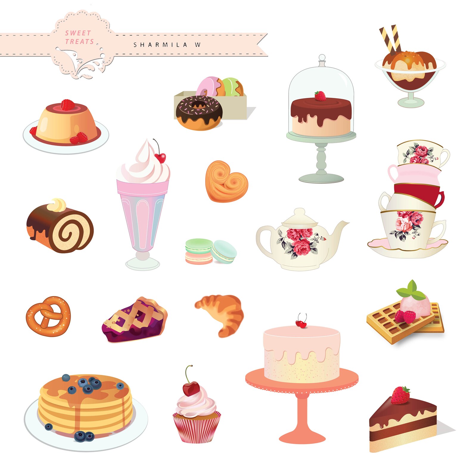 Sweet Treats Clip Art Set of 18: for Labels, Stickers, Art& Craft ...