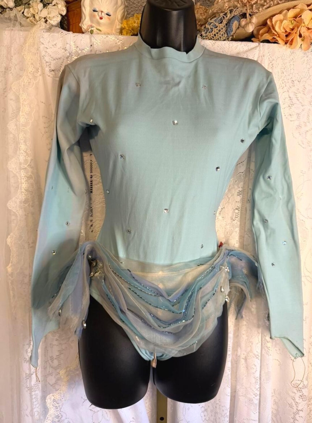 1940s-50s Western Costume Co. Turquoise Rhinestoned Showgirl Costume ...
