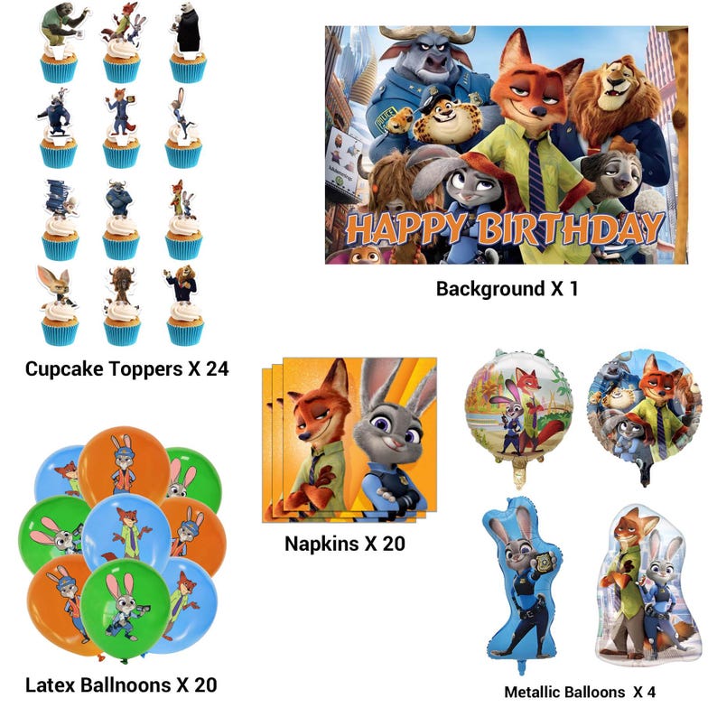 191 PCS Zootopia Full Birthday Party Set Decoration Set Party Supplies ...
