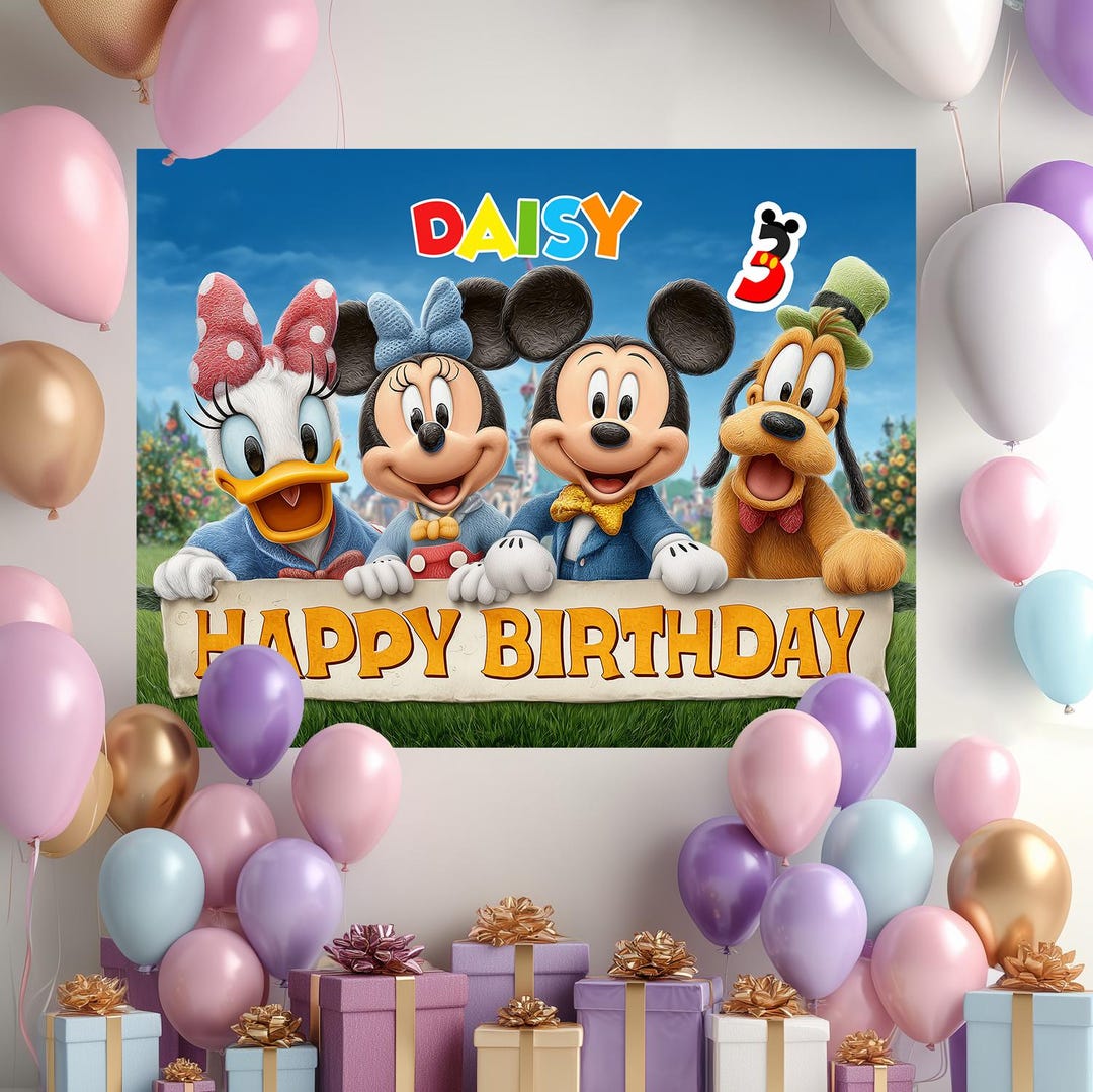 Custom Name Micky Mouse Pool Party Backdrop, Birthday Decoration ...