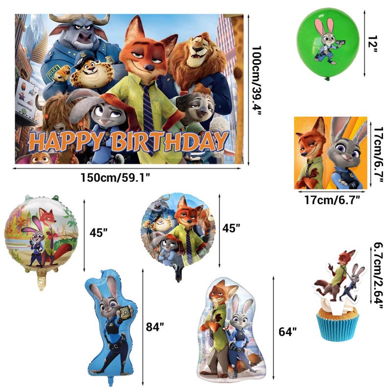 191 PCS Zootopia Full Birthday Party Set Decoration Set Party Supplies ...