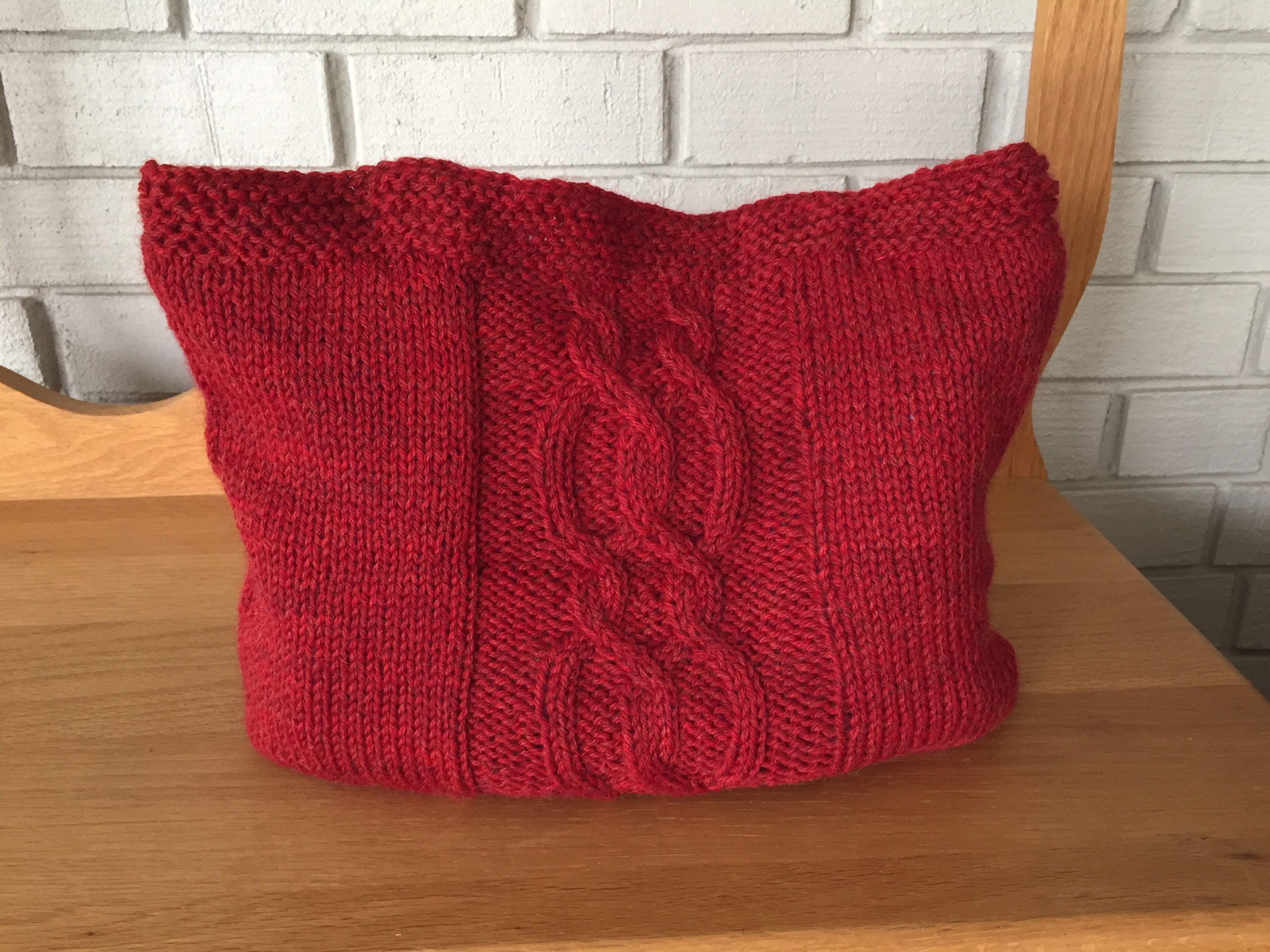Cable Hand Knit Wool Bag/medium Sized Shoulder Bag/red/cloth Lined - Etsy