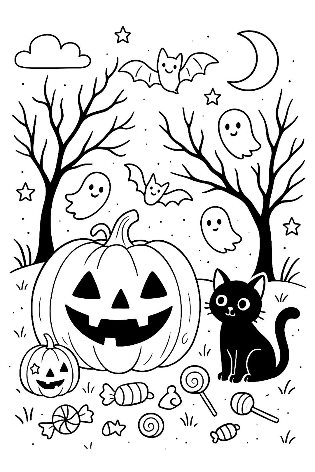 Halloween Printable PDF – Colorful Bats, Ghosts, Candy & Cat – Spooky ...